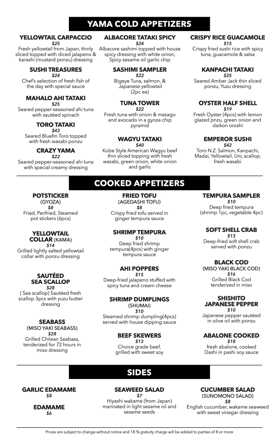 Menu › Yama Sushi on the Lake – Mission Viejo ‹ Voted The Best Sushi In ...